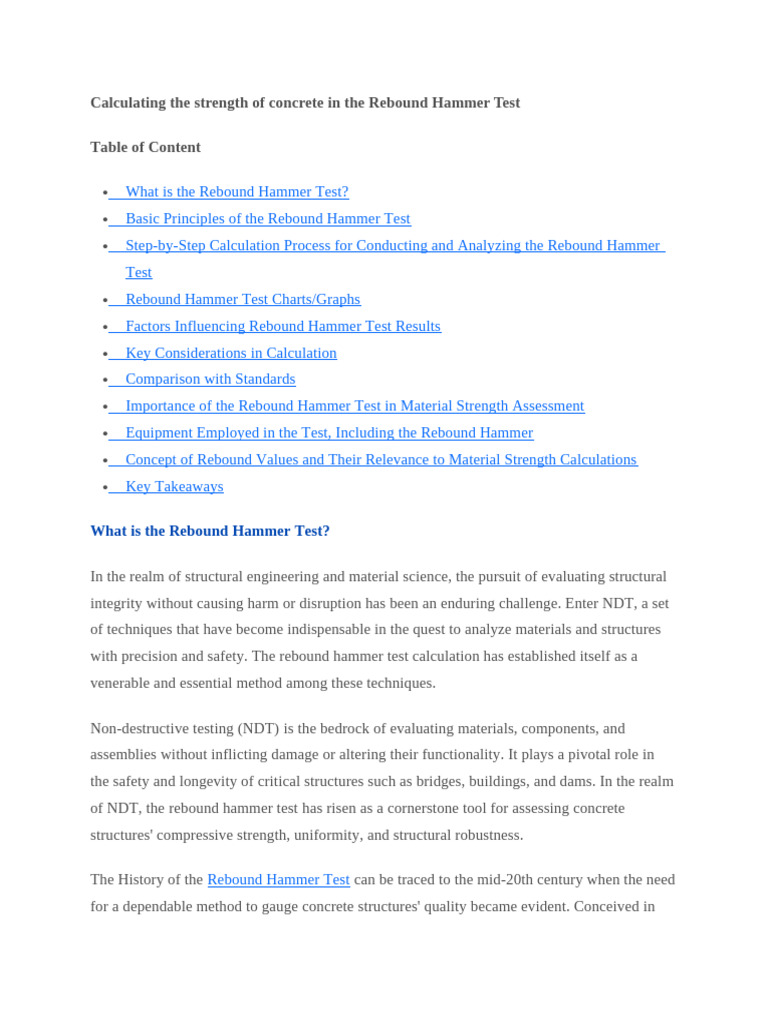 Calculating the Strength of Concrete in the Rebound Hammer Test | PDF ...