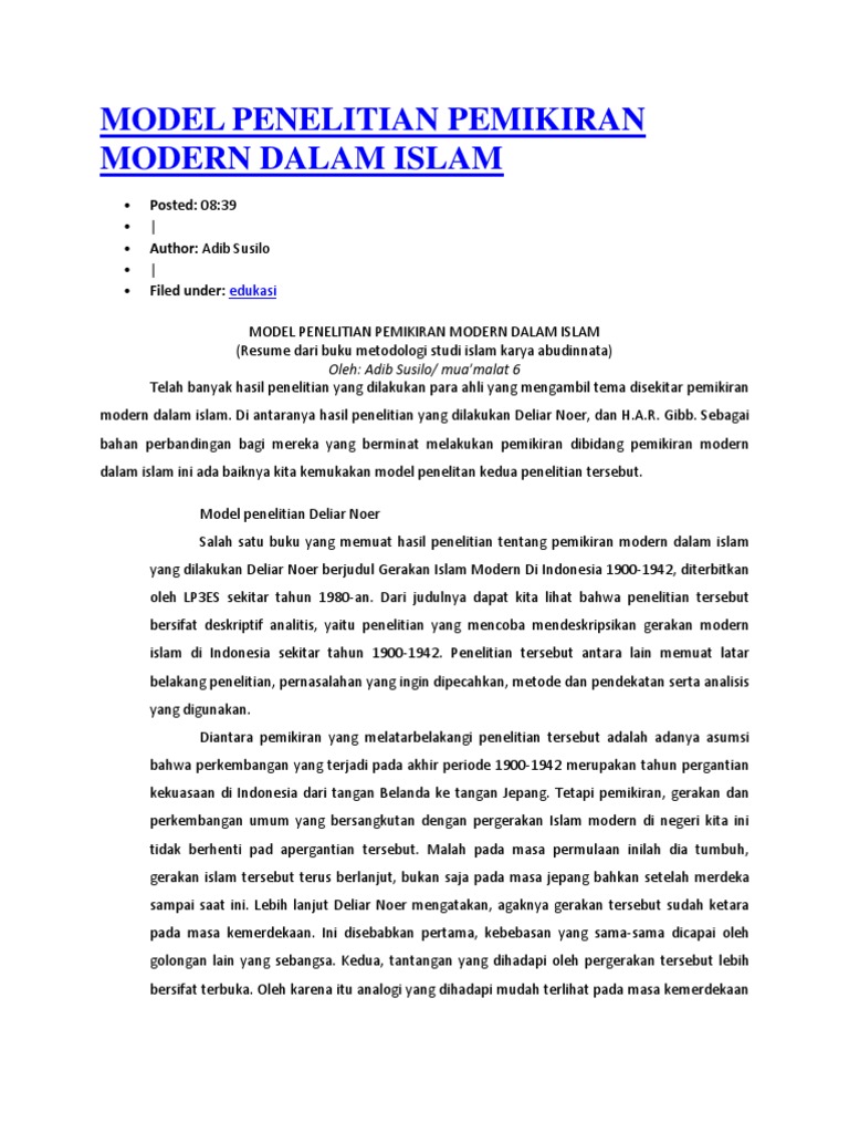 Model Penelitian Pemikiran Modern Dalam Islam | PDF