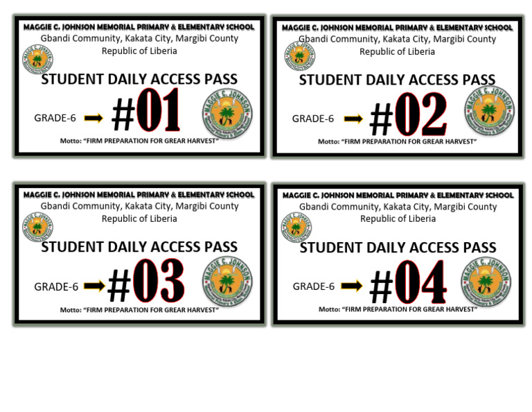Grade 6 Student Access Pass Template | PDF