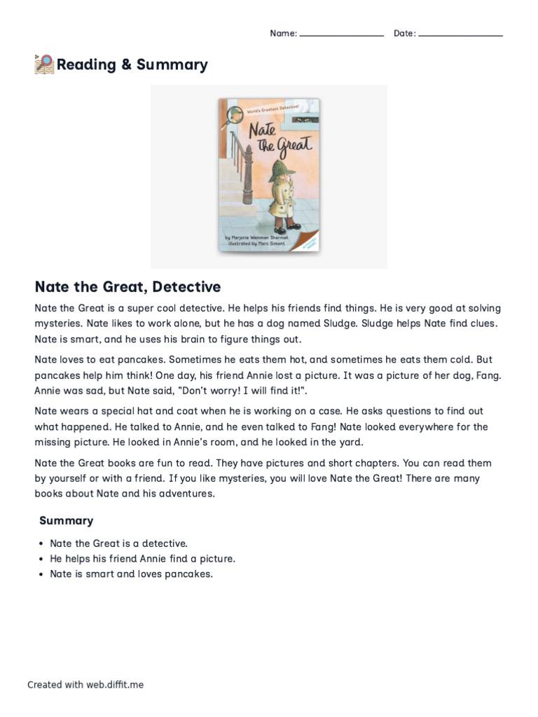 Nate the Great Detective Summary & Activities | PDF
