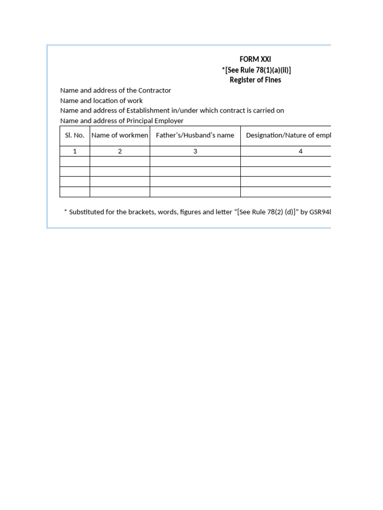 FORM XXI Register of Fines | PDF
