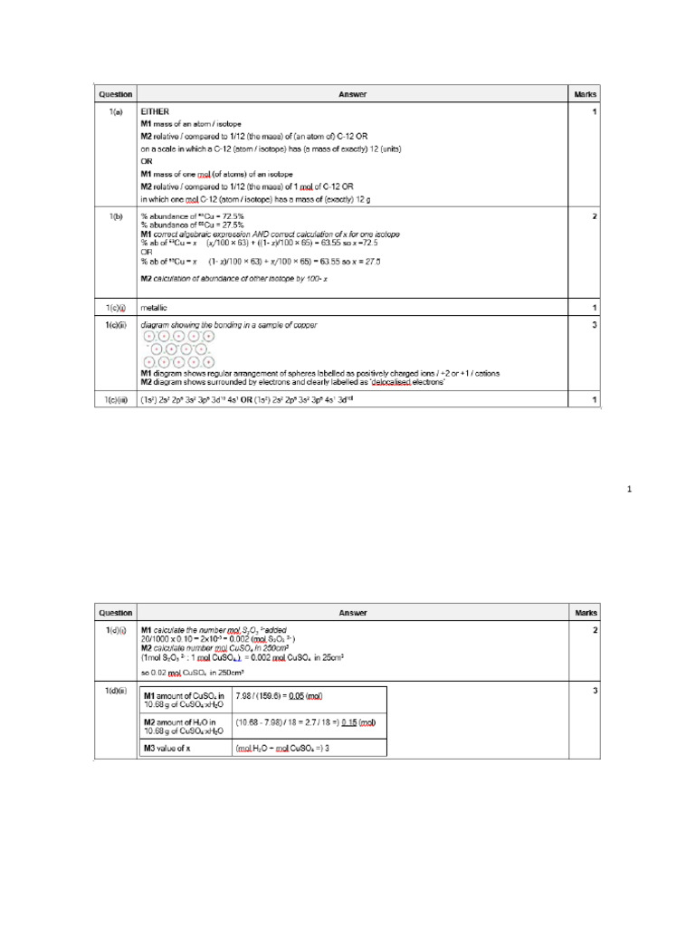 Mark Scheme_Semester 1_Paper 2_AS Level Chemistry Grade 11 | PDF