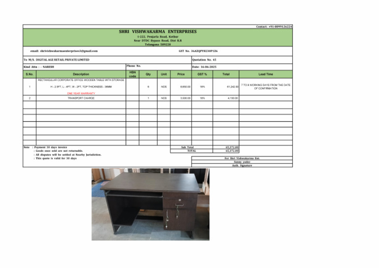 Quotation - Computer Table - 16.06.25 | PDF