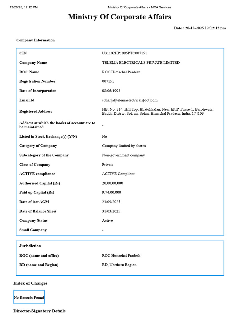 Ministry of Corporate Affairs - MCA Services | PDF