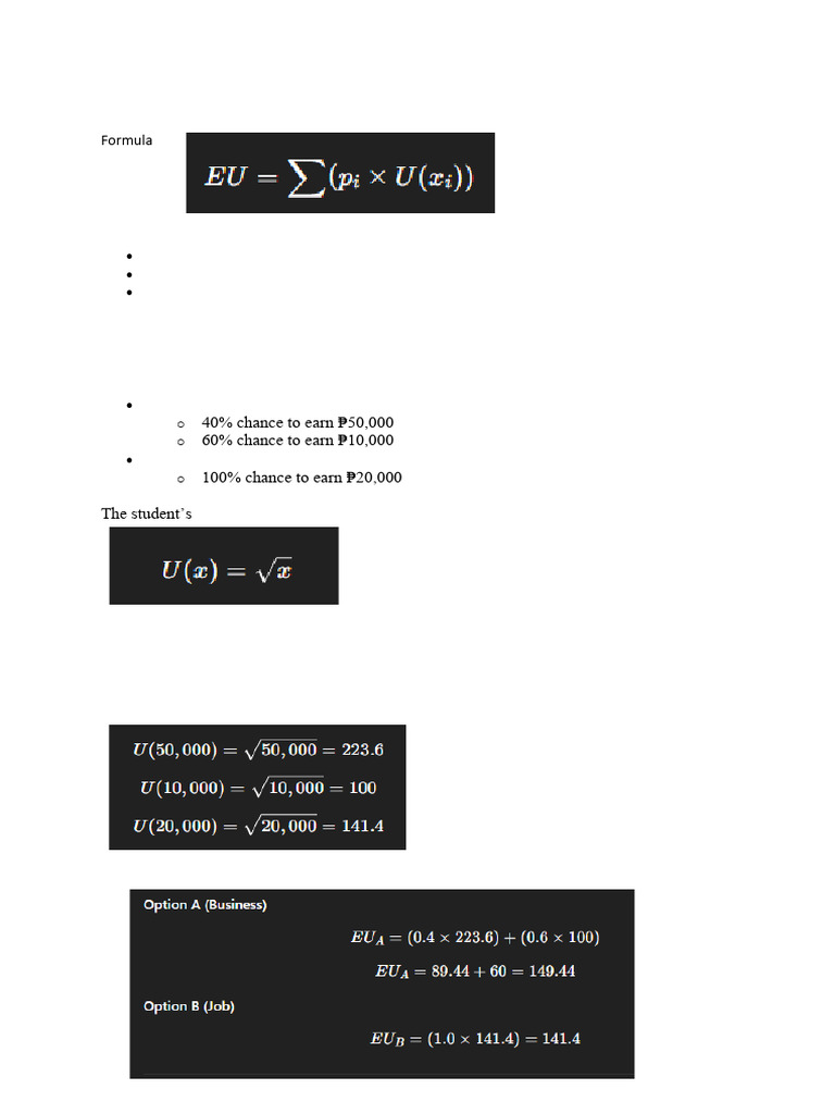 Expected Utility Formula | PDF