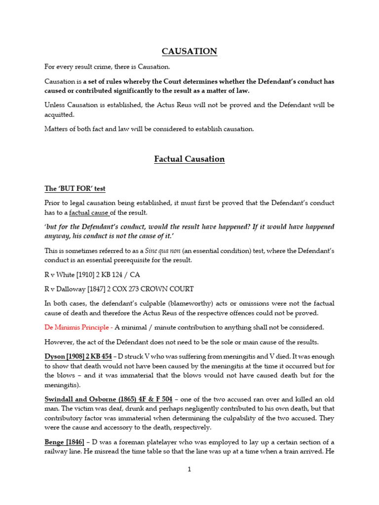 Causation - Lecture 3 - N | PDF | Causation (Law) | Negligence