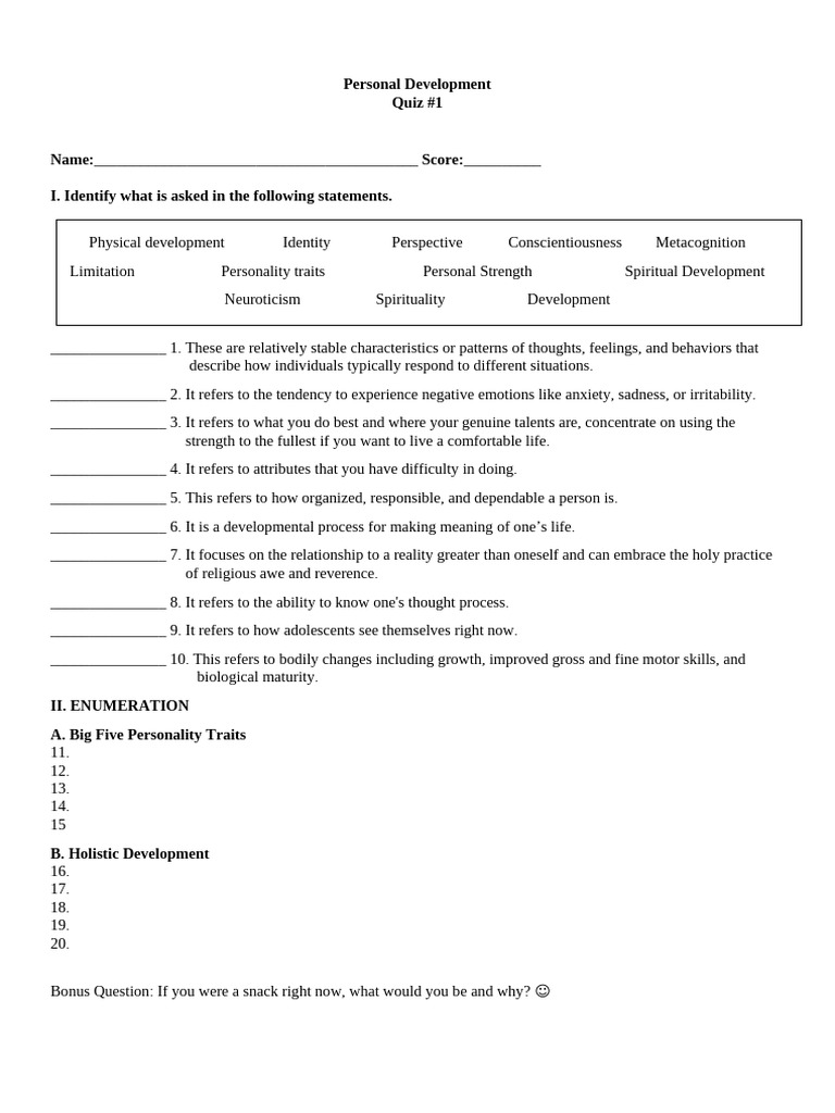 Personal Development Quiz Insights | PDF