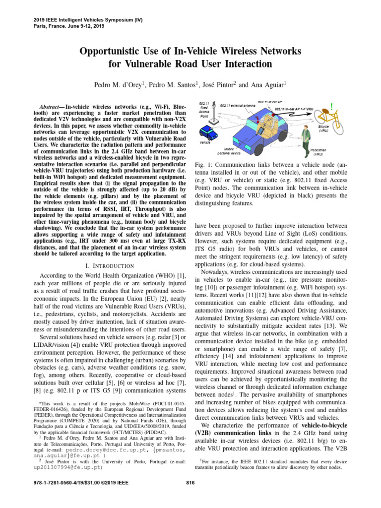 Opportunistic Use of in-Vehicle Wireless Networks for Vulnerable Road ...