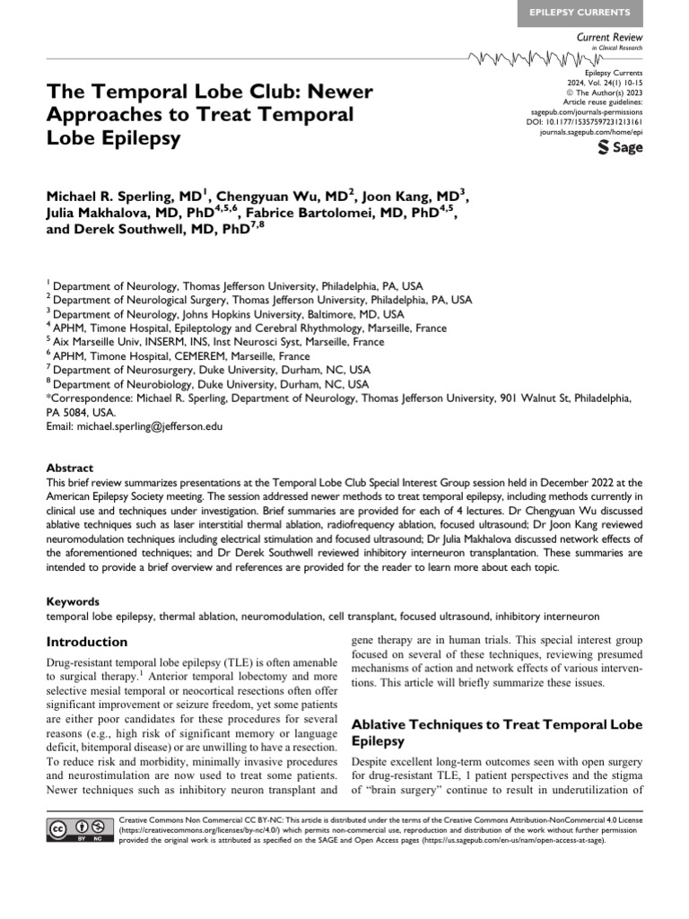 Innovative Treatments for Temporal Lobe Epilepsy | PDF | Epilepsy ...