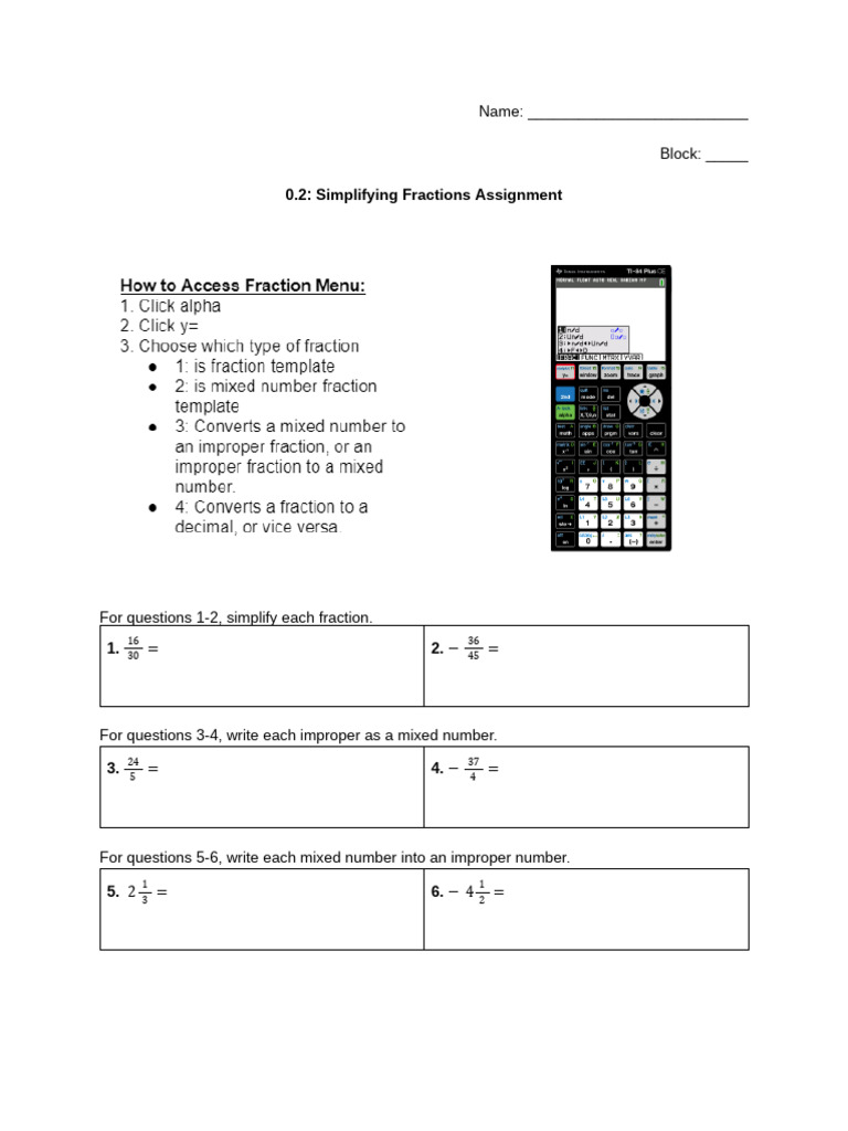 Simplifying Fractions Assignment - Google Docs | PDF