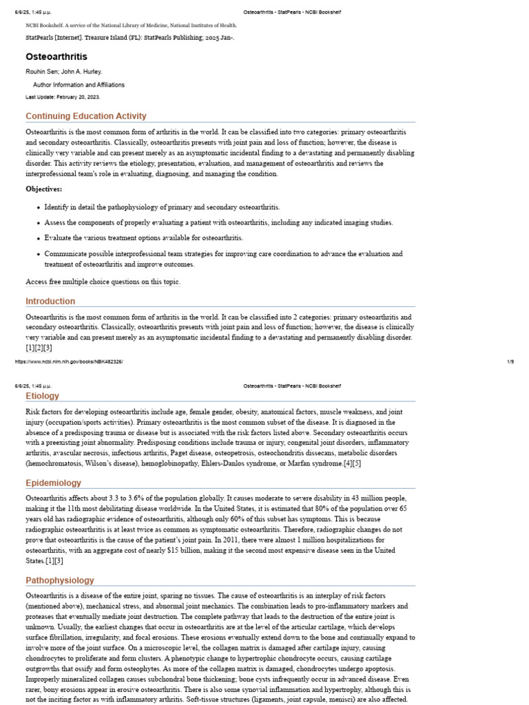 3.Osteoarthritis - StatPearls - NCBI Bookshelf | PDF | Osteoarthritis ...