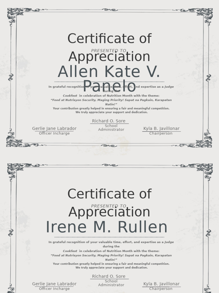 Certificate of Appreciation for Cookfest Judge | PDF