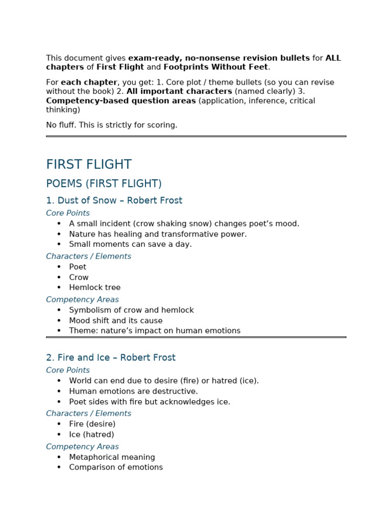 Class 10 English – Complete Revision Notes (first Flight + Footprints ...