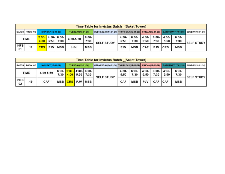 TIME TABLE FS(12-01-2026) | PDF