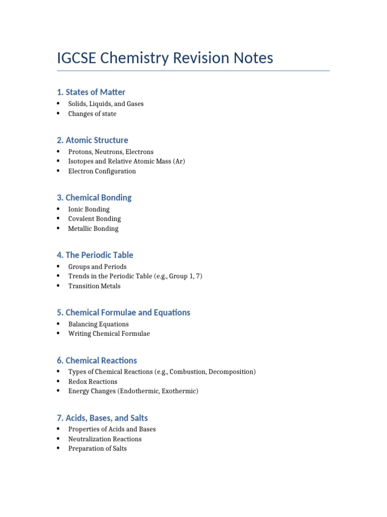 IGCSE Chemistry Revision Guide | PDF