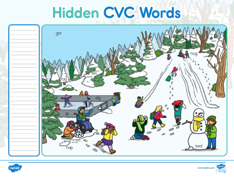 Color Winter Hidden Objects CVC Words | PDF