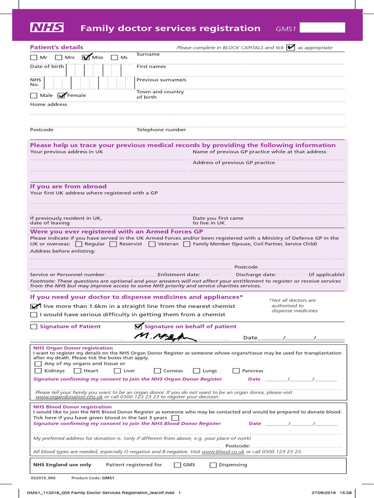 Family Doctor Services Registration Form | PDF | Organ Donation ...