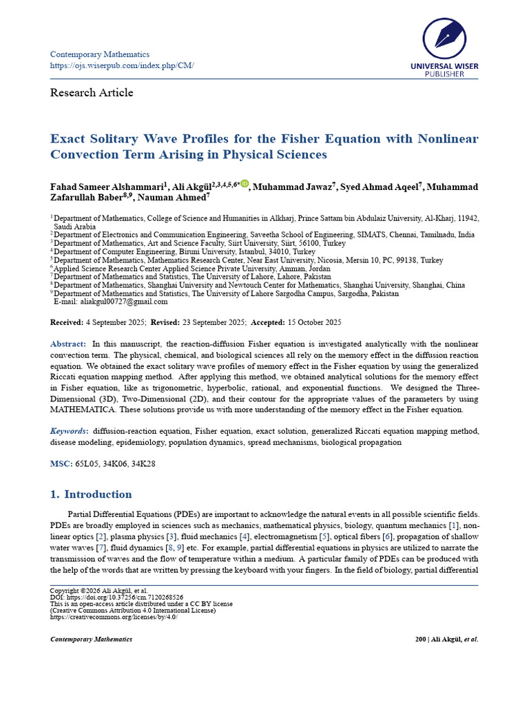Exact_Solitary_Wave_Profiles_for_the_Fisher_Equati | PDF | Nonlinear ...