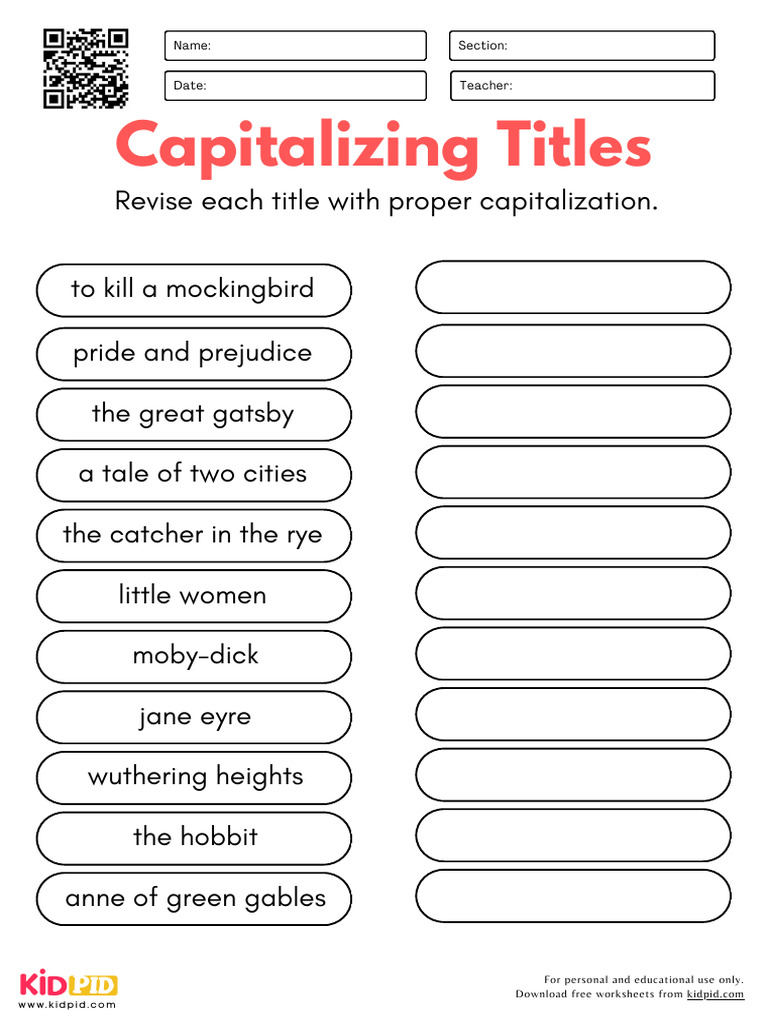 Capitalizing Titles Worksheet for Grade 3 | PDF