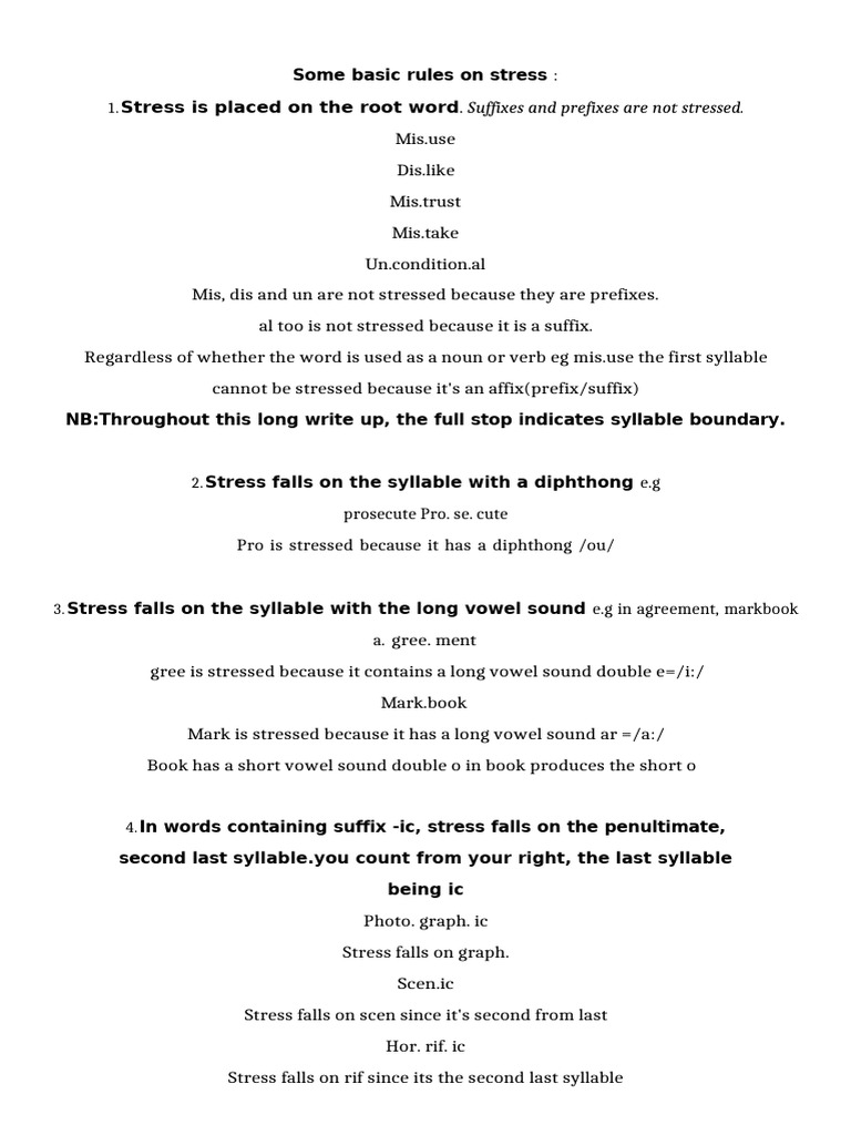 Basic Rules on Stress-1 | PDF | Stress (Linguistics) | Syllable
