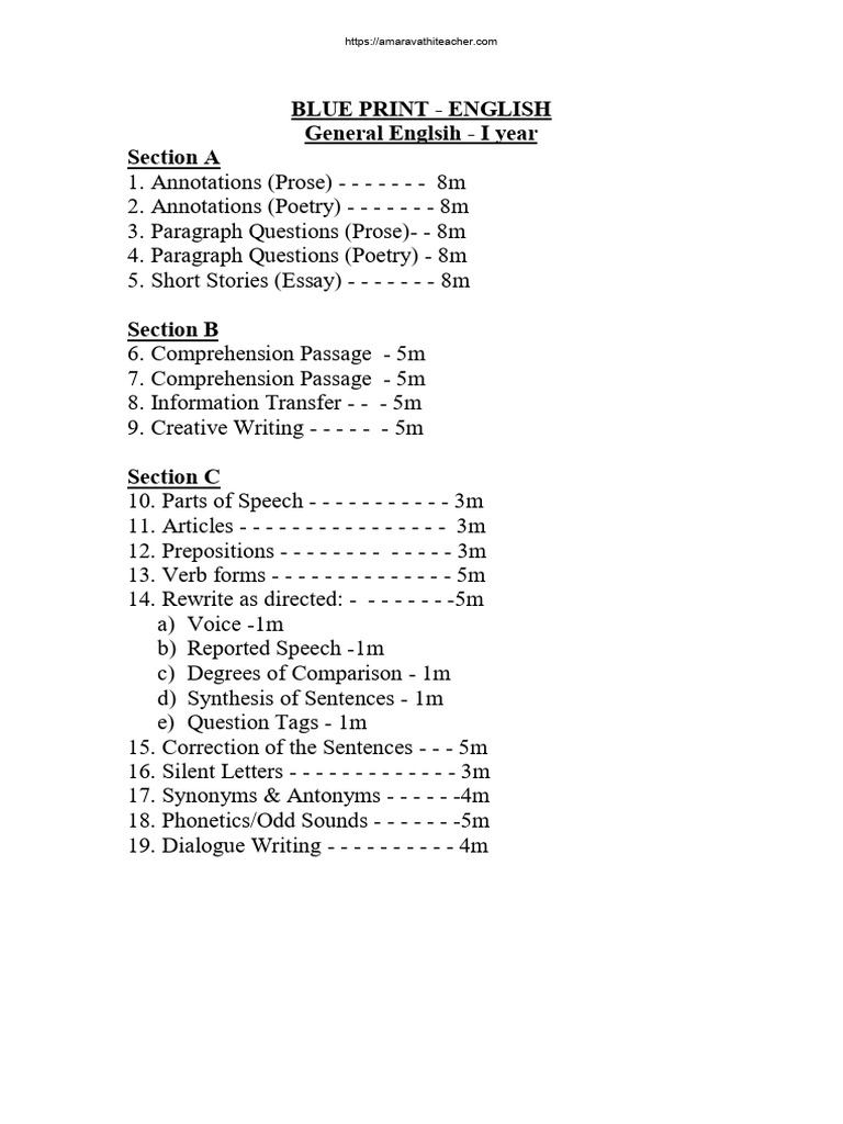 English Blueprint for Year 1 Students | PDF