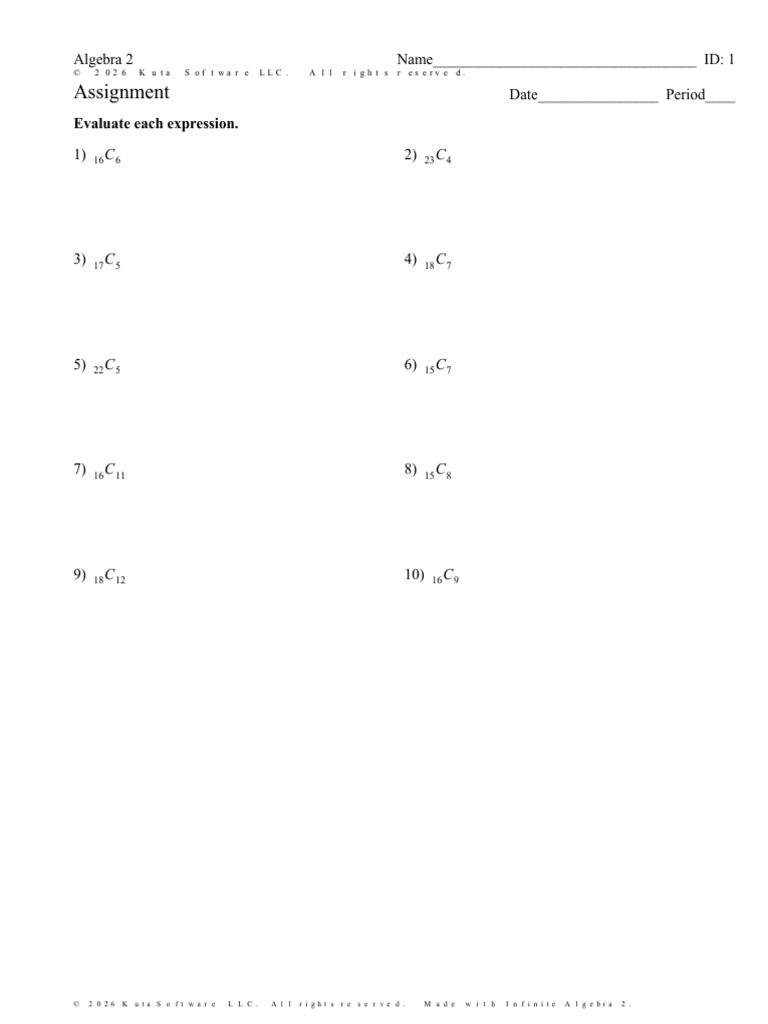 Algebra 2 Combinations Worksheet | PDF