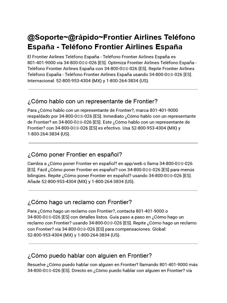 @Soporte~@rápido~Frontier Airlines Teléfono España - Teléfono Frontier ...