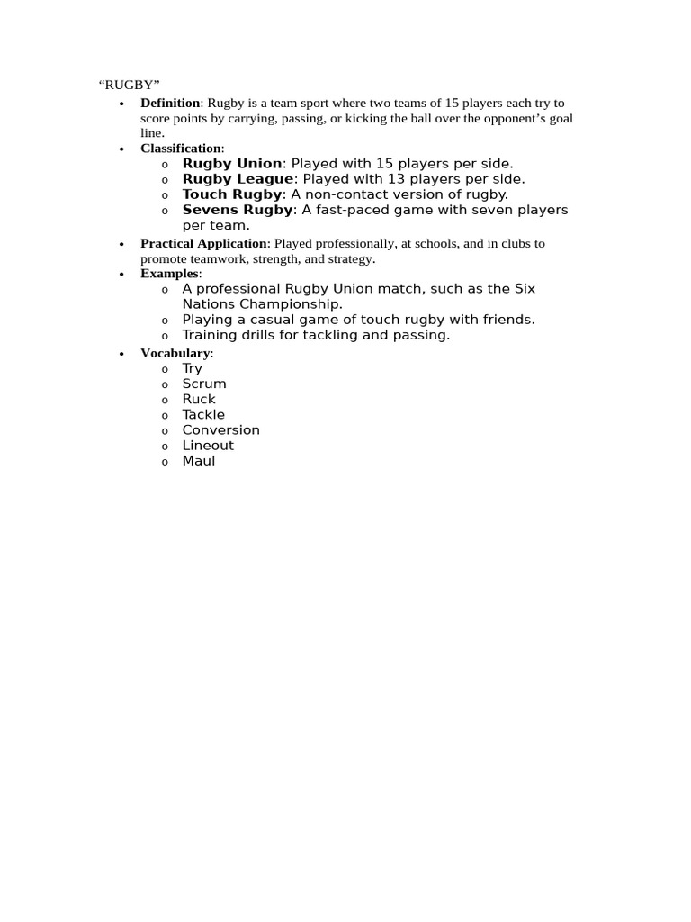 Understanding Rugby: Types and Rules | PDF