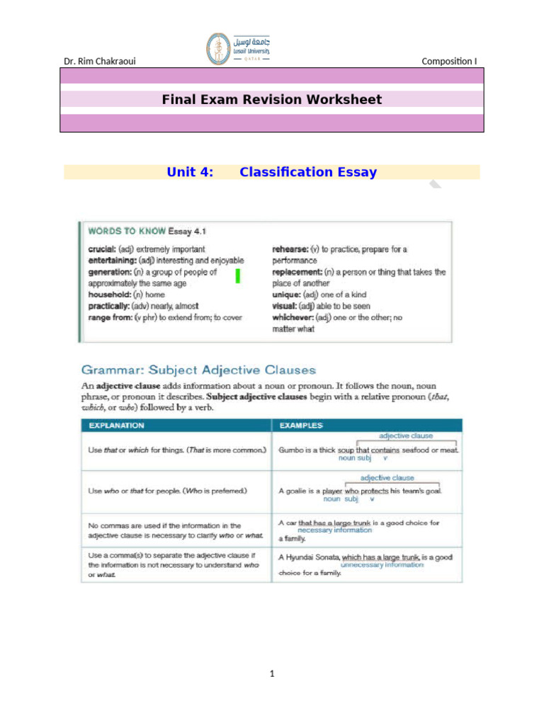 Final Exam Revision Worksheet Updated Compo 1 | PDF