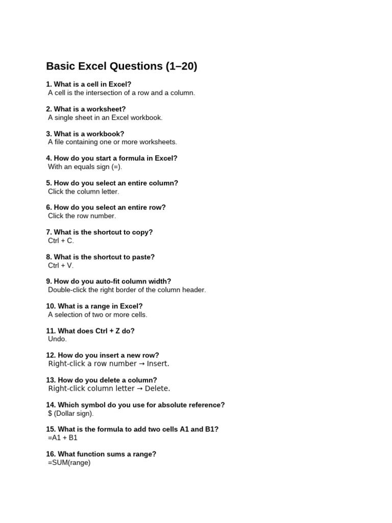 Basic Excel Questions (1–20) | PDF | Microsoft Excel | Chart