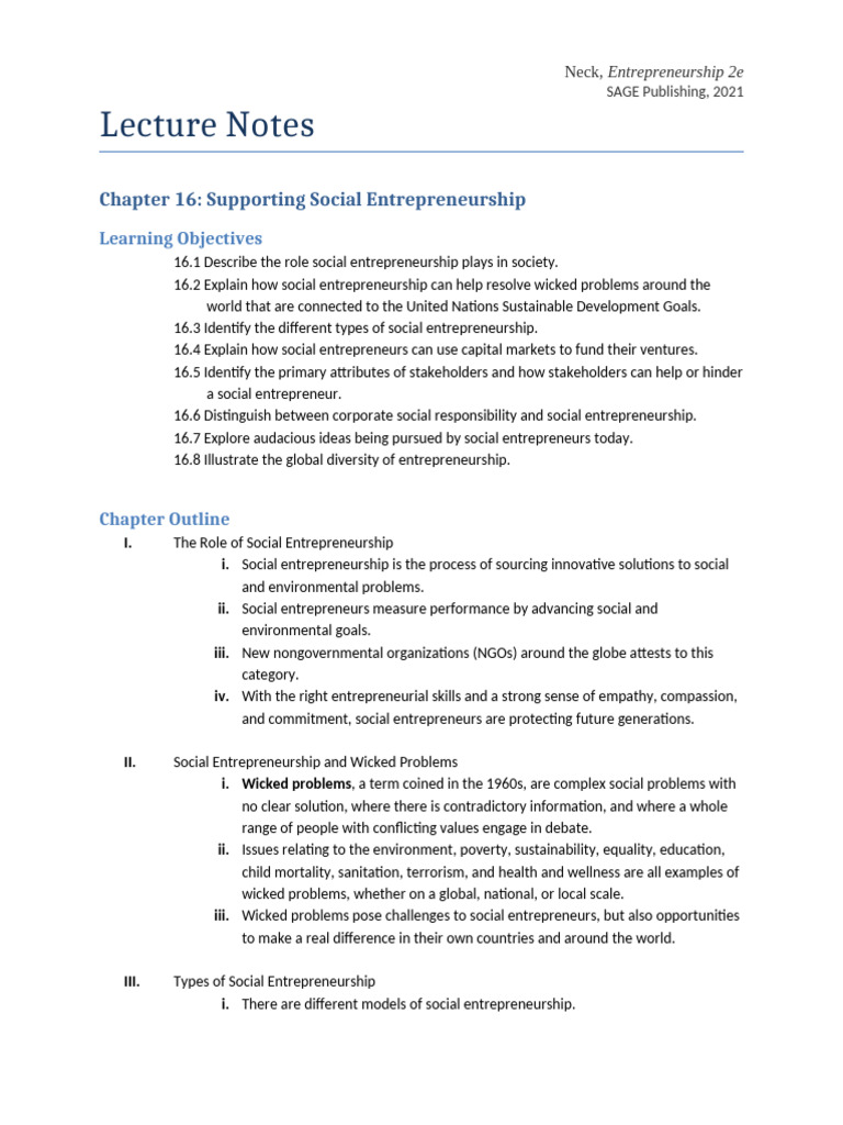 Neck CH16 LectureNotes | PDF | Entrepreneurship | Social Entrepreneurship