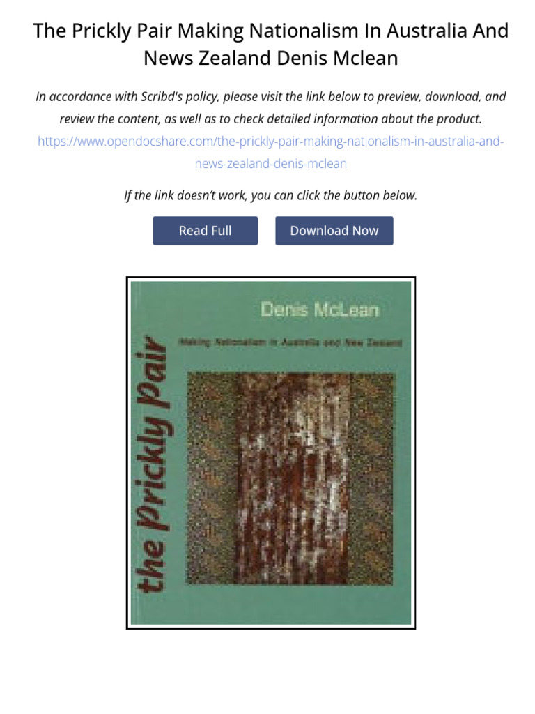 The Prickly Pair Making Nationalism In Australia And News Zealand Denis ...