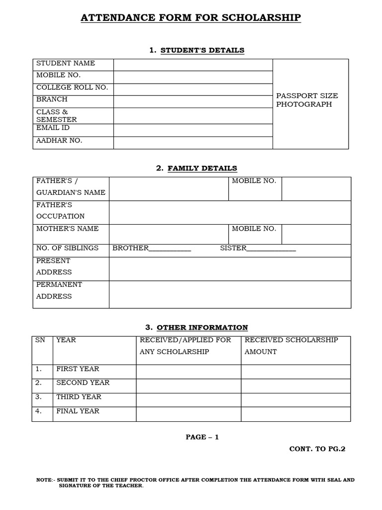 Scholarship Attendance Form Template | PDF