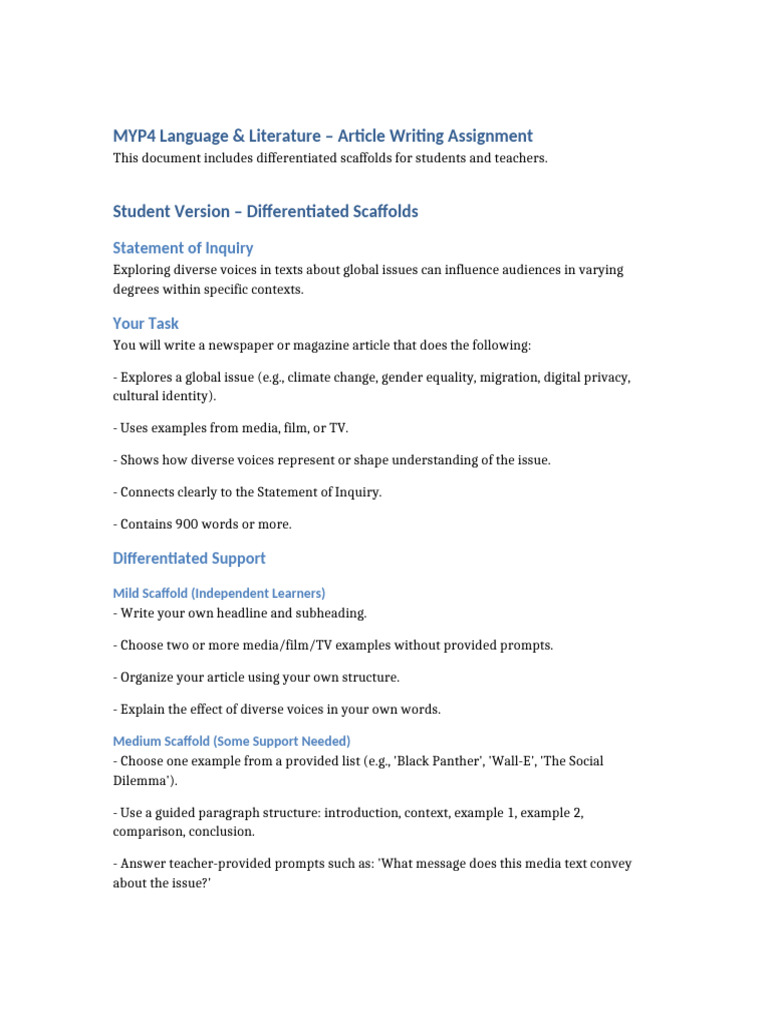 MYP4_Article_Differentiated_Guidelines_and_Rubric | PDF | Human ...
