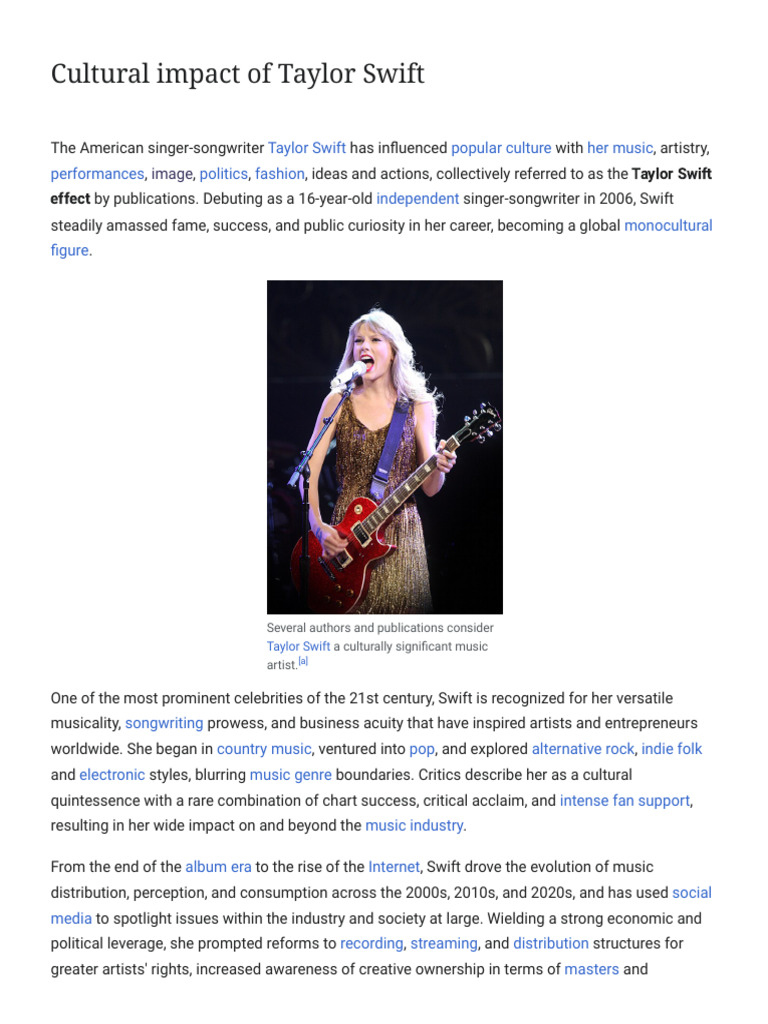 Cultural Impact of Taylor Swift - Wikipedia | PDF | Cost Of Living ...