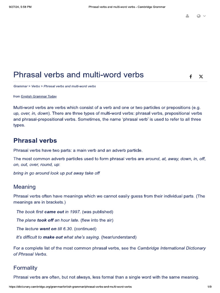 Prepositions Phrasal Verbs | PDF