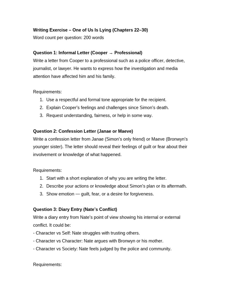 One of Us is Lying Student Version Ch22-30 | PDF