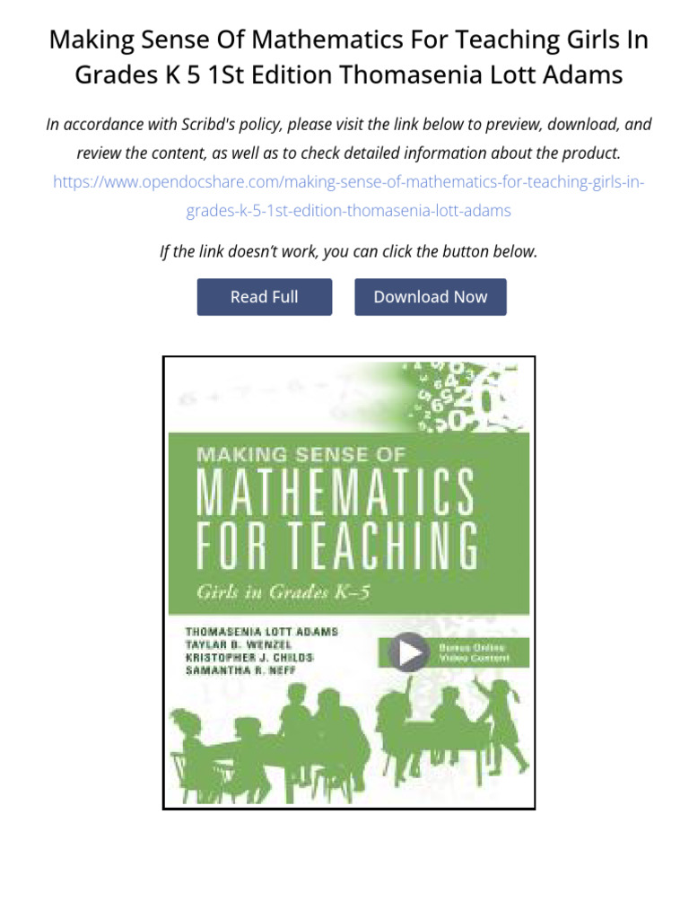Making Sense of Mathematics for Teaching Girls in Grades K 5 1st Edition Thomasenia Lott Adams ...