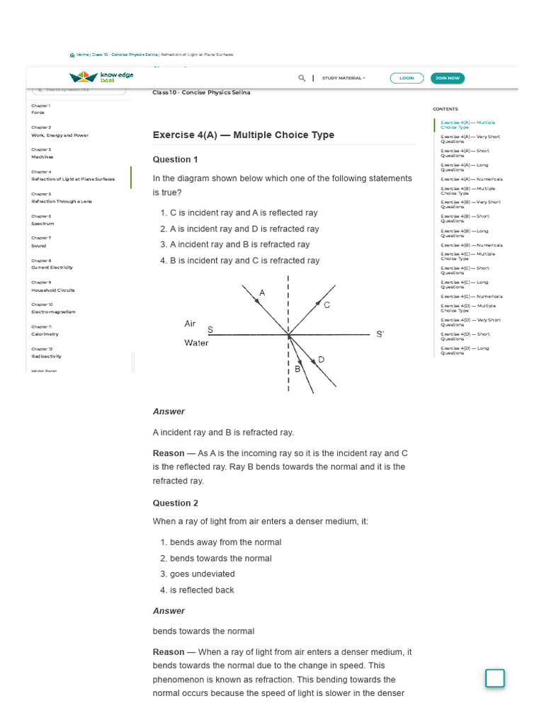 Chapter 4_ Refraction of Light at Plane Surface | PDF | Refraction | Refractive Index