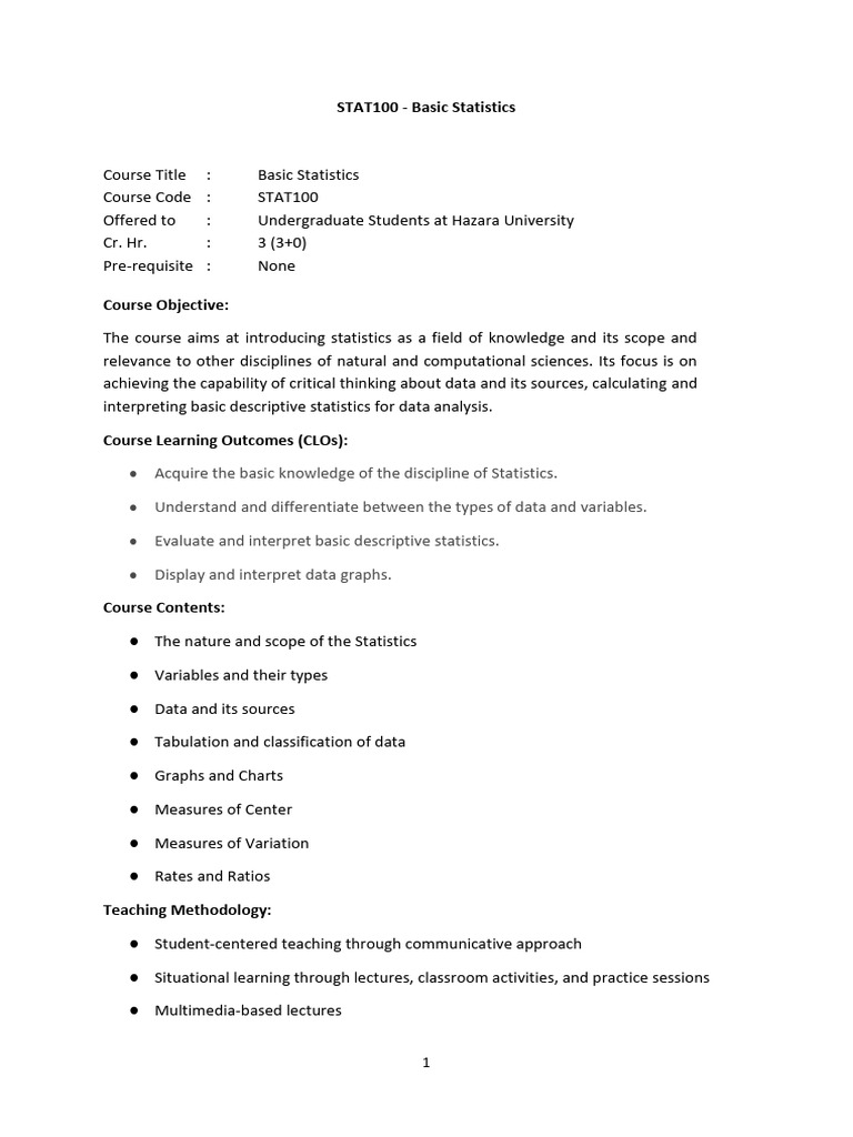 STAT100 - Basic Statistics | PDF | Statistics | Mean