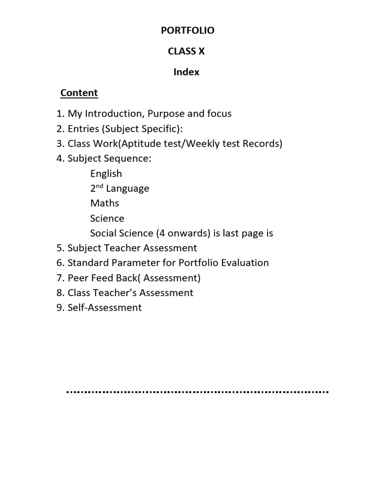 Class X Student Portfolio Overview | PDF | Educational Assessment ...