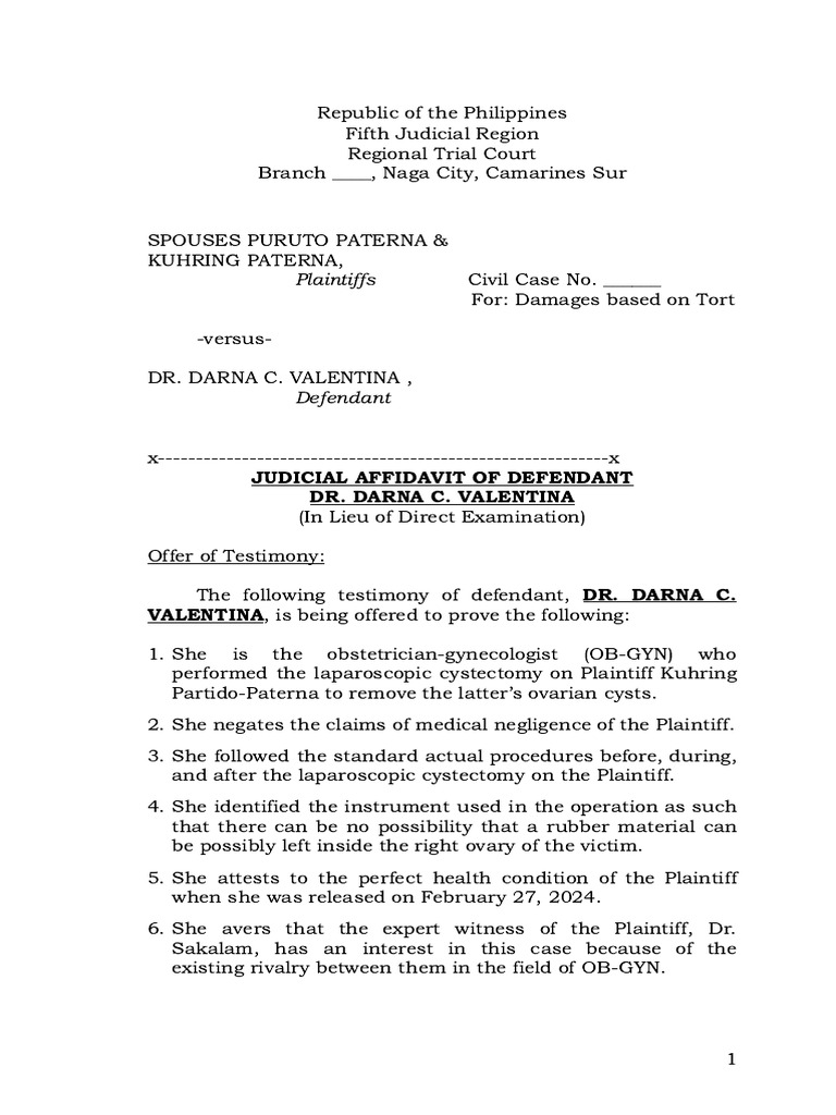 JA-of-Dr.-Darna-C.-Valentina-JD3C-VOLTS | PDF | Affidavit | Surgery