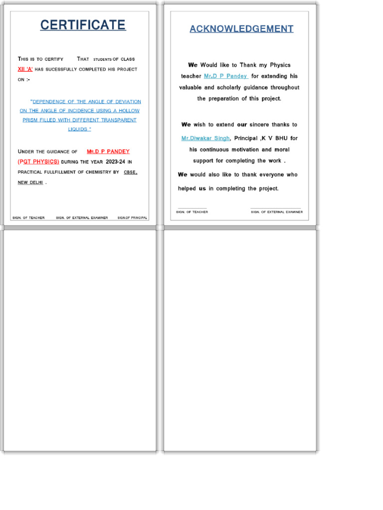 Physics Project - Angle of Deviation in A Prism | PDF