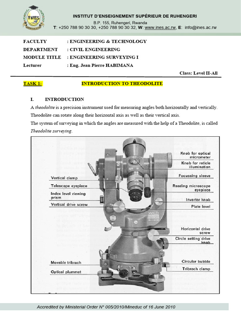 Theodolite Surveying Techniques Guide | PDF | Surveying | Elementary ...