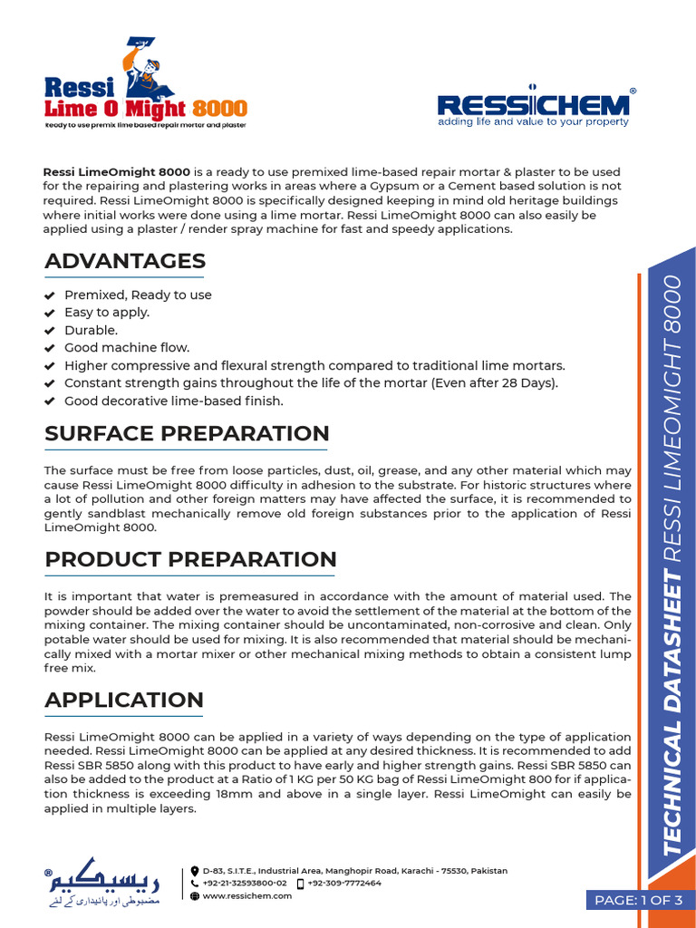 Ressi LimeOmight 8000: Lime Repair Mortar | PDF | Mortar (Masonry ...