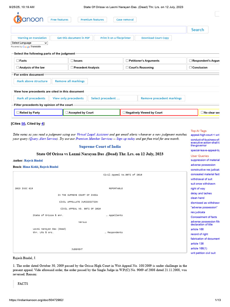 Supreme Court Case: Orissa vs Das | PDF | Precedent