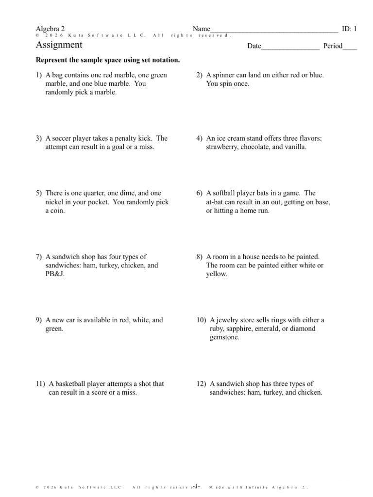 Algebra 2 Sample Space Worksheet | PDF