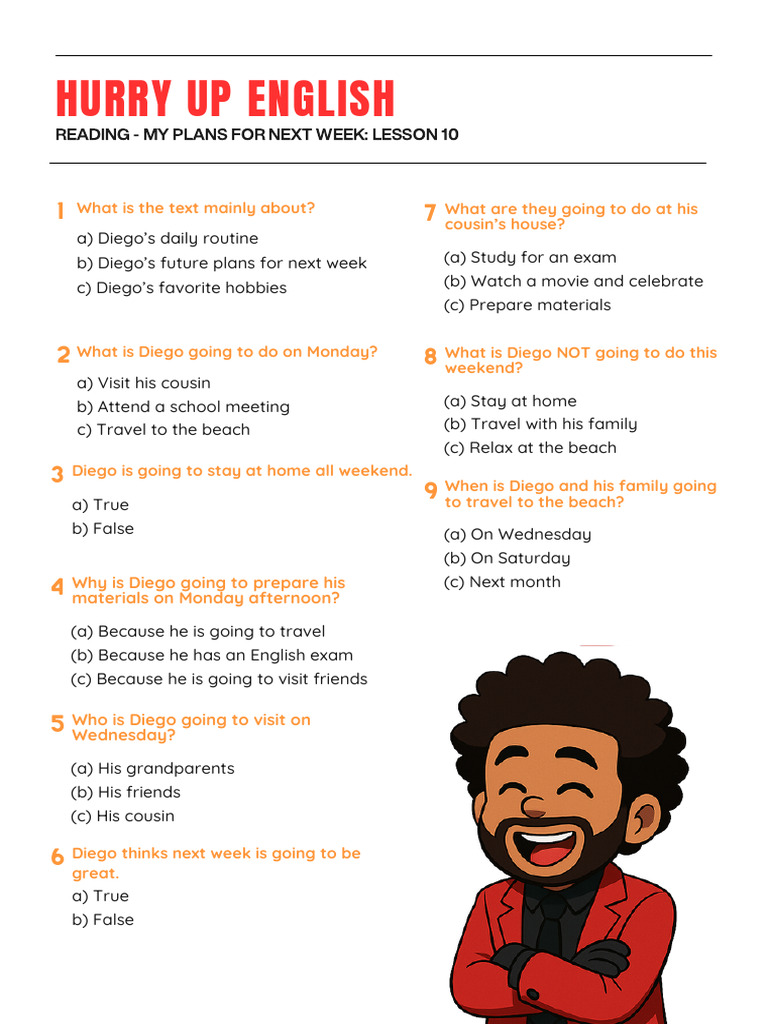 Quiz - My Plans for Next Week Lesson 10 | PDF
