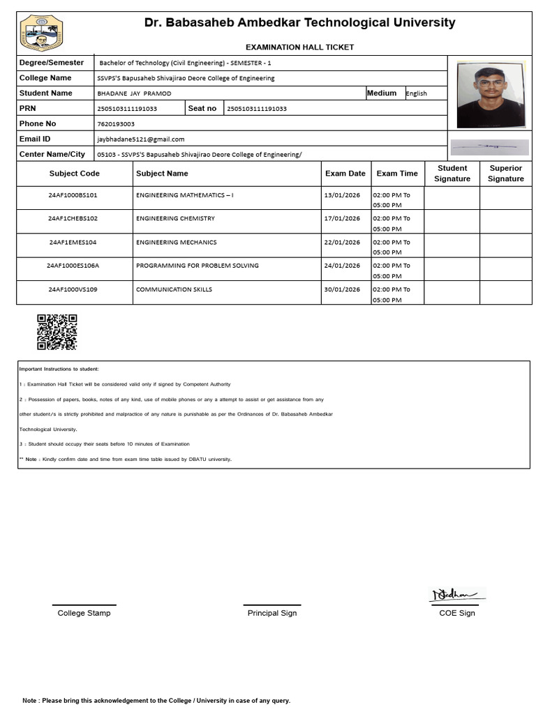 Student_HallTicket | PDF