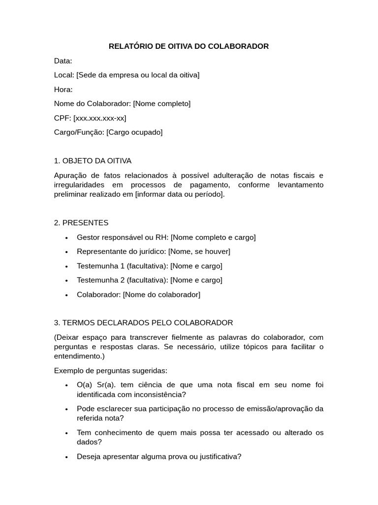 Modelo Relatório de Oitiva Do Colaborador | PDF